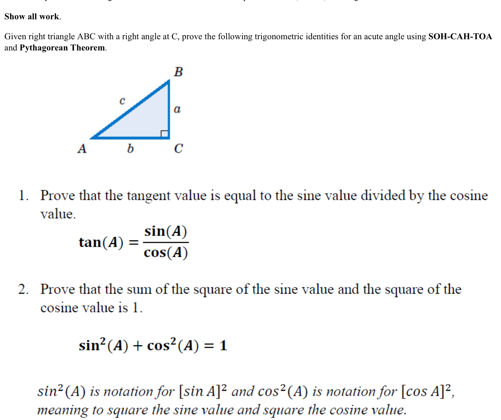 Solved Show all work.Given right triangle ABC with a right | Chegg.com
