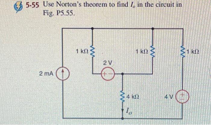 5-55 Use Norton's theorem to find I, in the circuit | Chegg.com