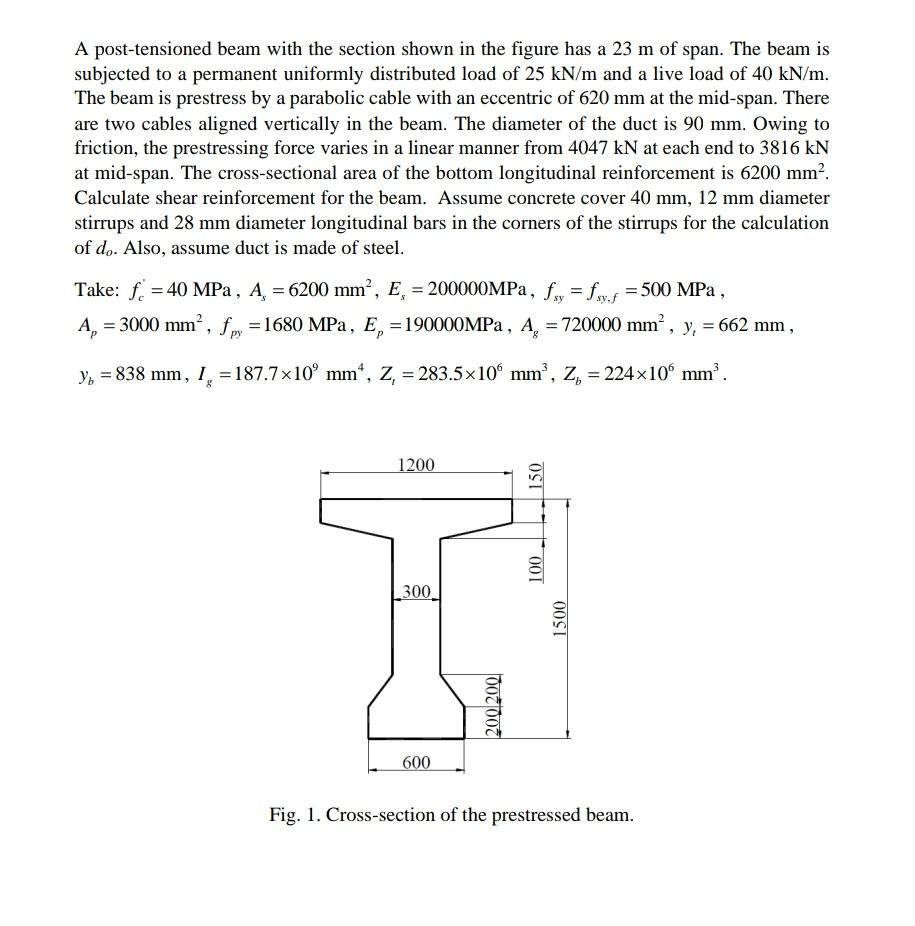 Solved A post-tensioned beam with the section shown in the | Chegg.com