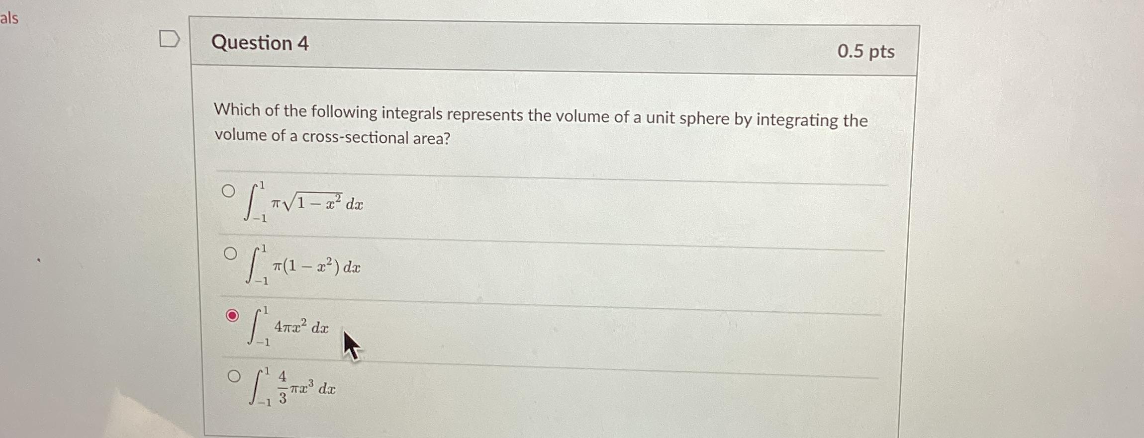 Solved Question 40.5ptsWhich of the following integrals | Chegg.com