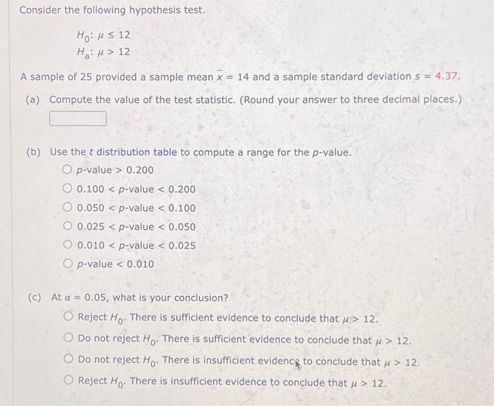 Solved Consider The Following Hypothesis Test