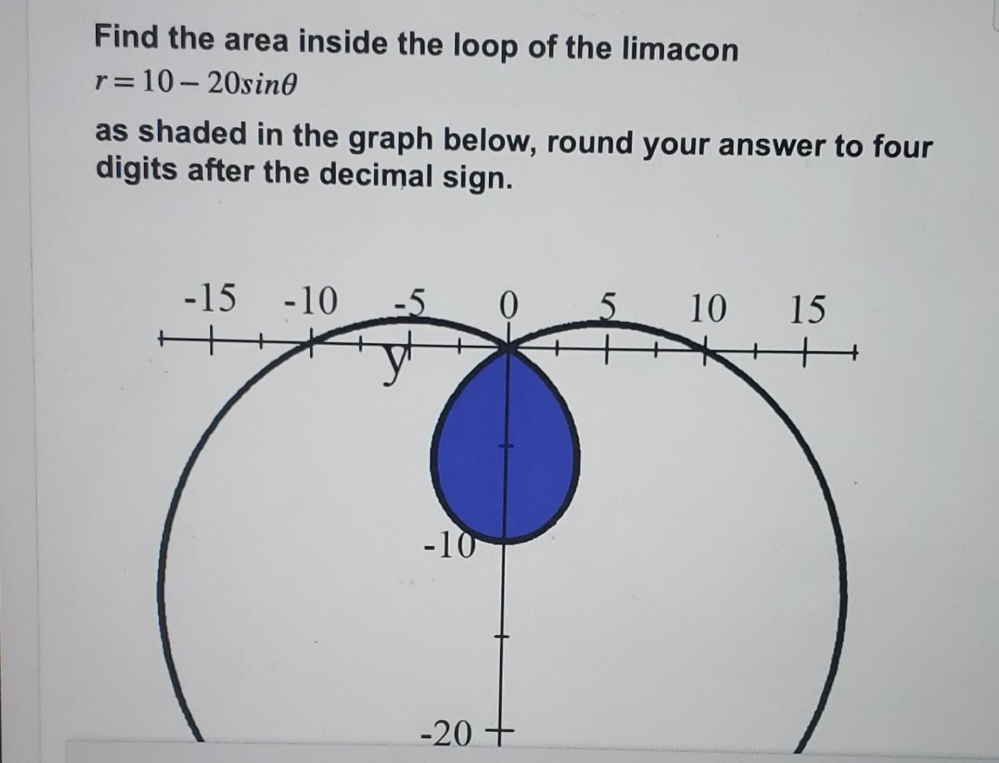 Solved Find the area inside the loop of the limacon | Chegg.com