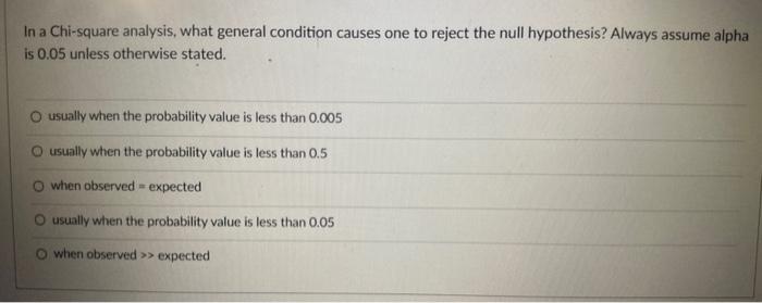 Solved In a Chi-square analysis, what general condition | Chegg.com
