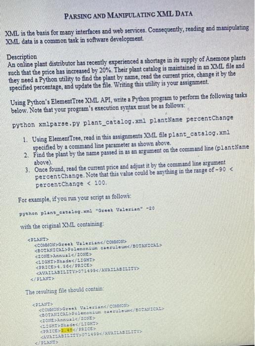 Solved PARSING AND MANIPULATING XML DATA XML is the basis | Chegg.com