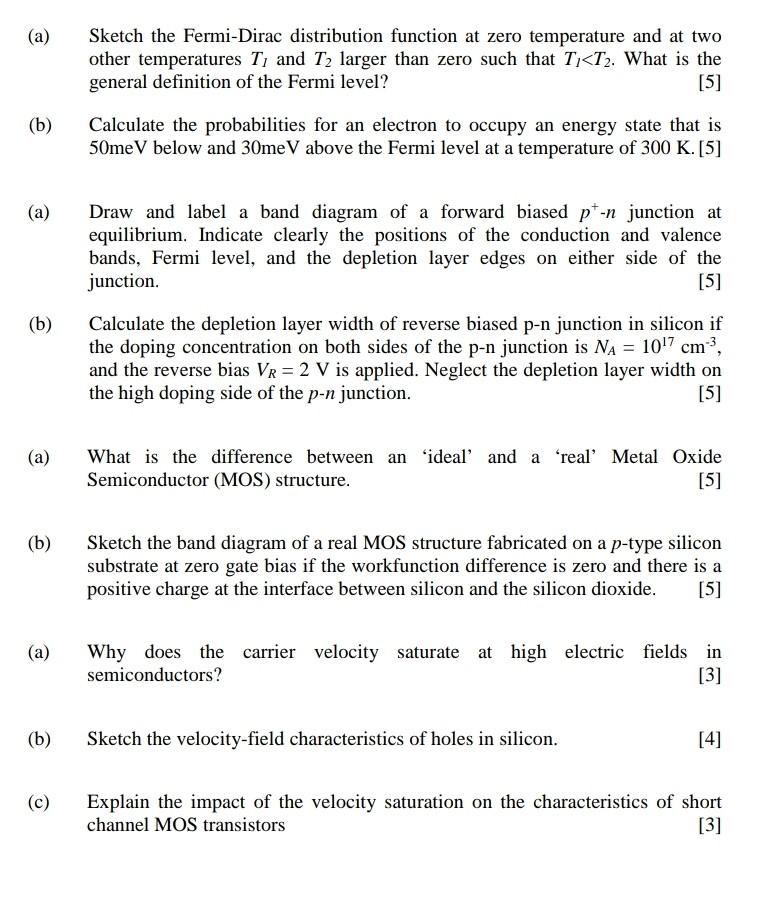 Solved (a) Sketch the Fermi-Dirac distribution function at | Chegg.com