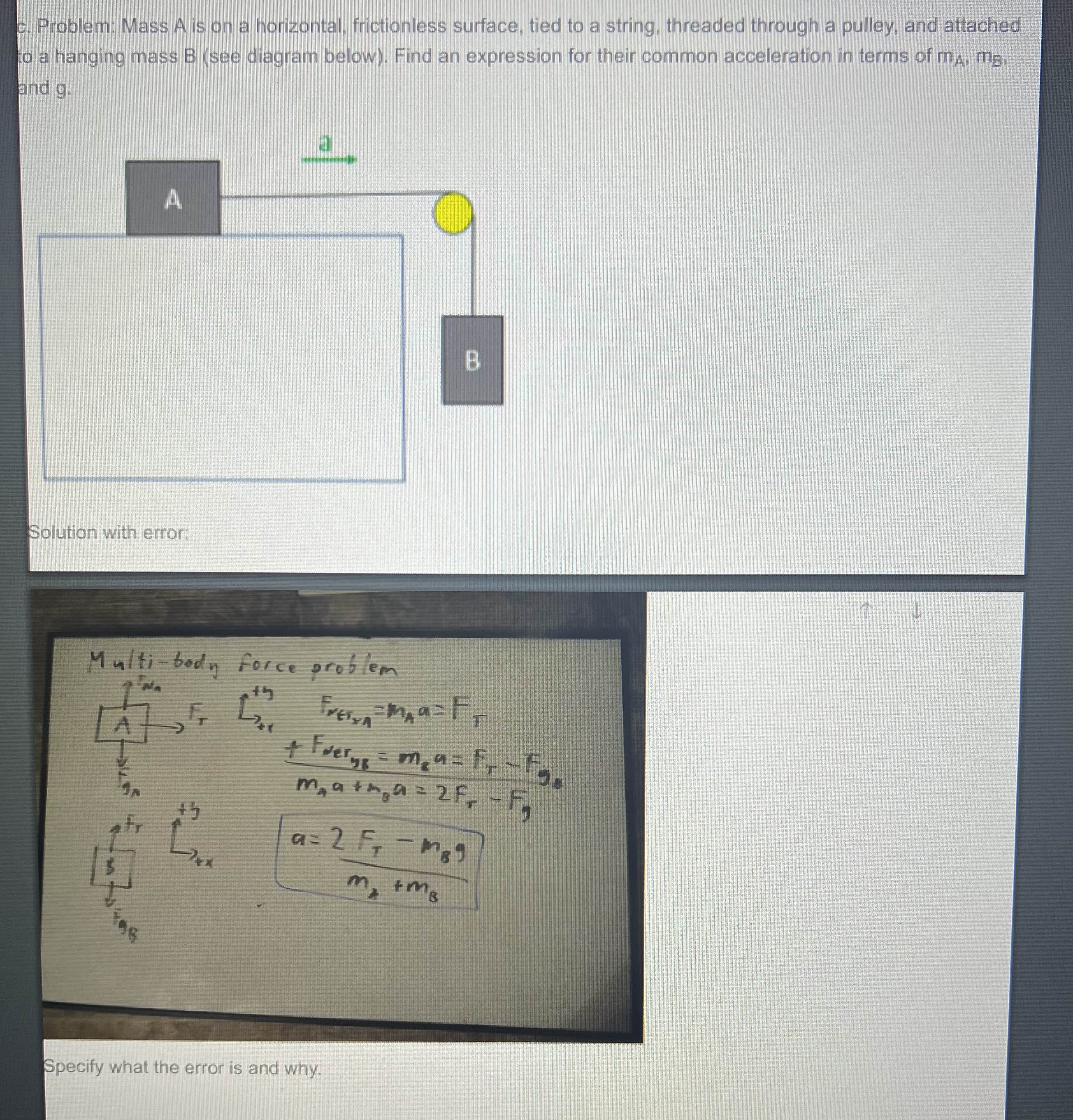 Solved c. ﻿Problem: Mass A is on a horizontal, frictionless | Chegg.com