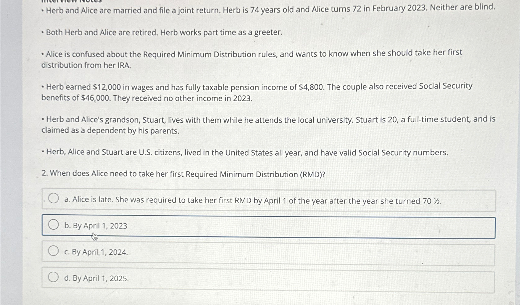 Solved Herb and Alice are married and file a joint return. | Chegg.com
