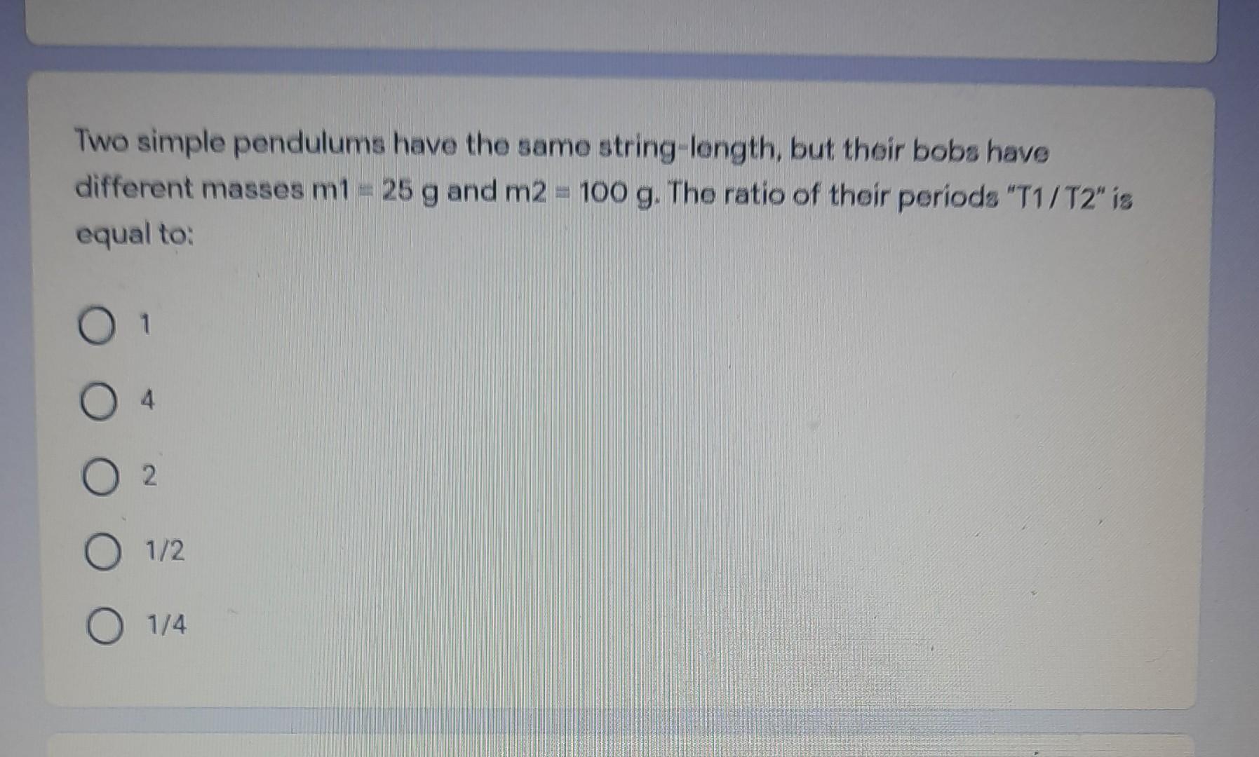 Solved Two simple pendulums have the same string length, but | Chegg.com