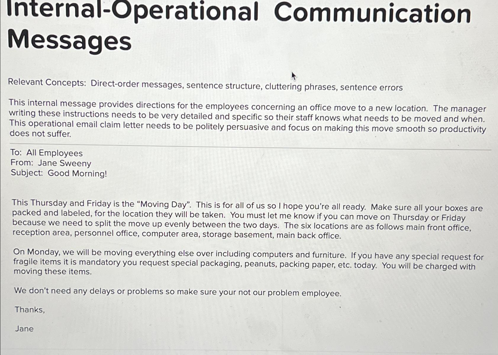 Solved Internal-Operational Communication MessagesRelevant | Chegg.com