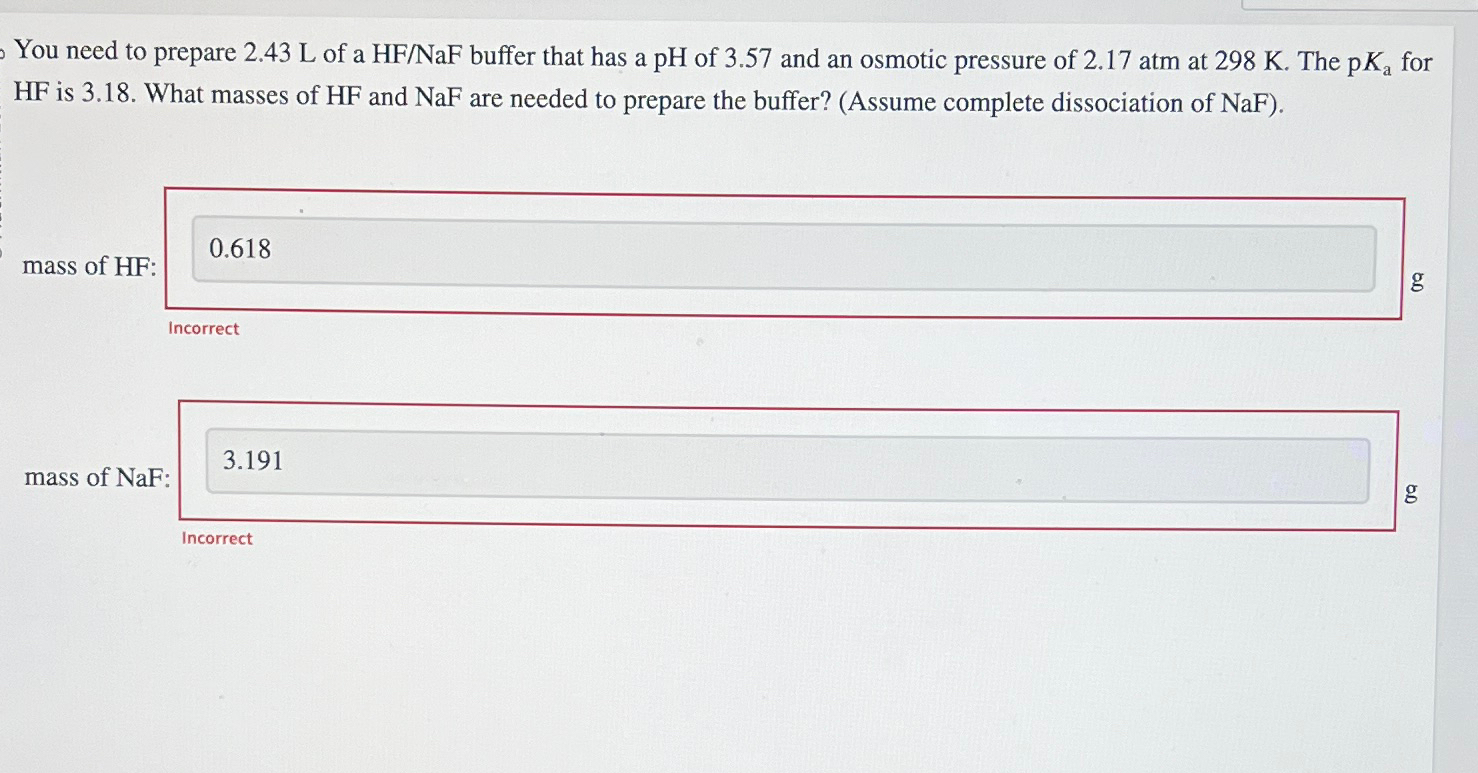 Solved You need to prepare 2.43L ﻿of a HF/NaF buffer that | Chegg.com