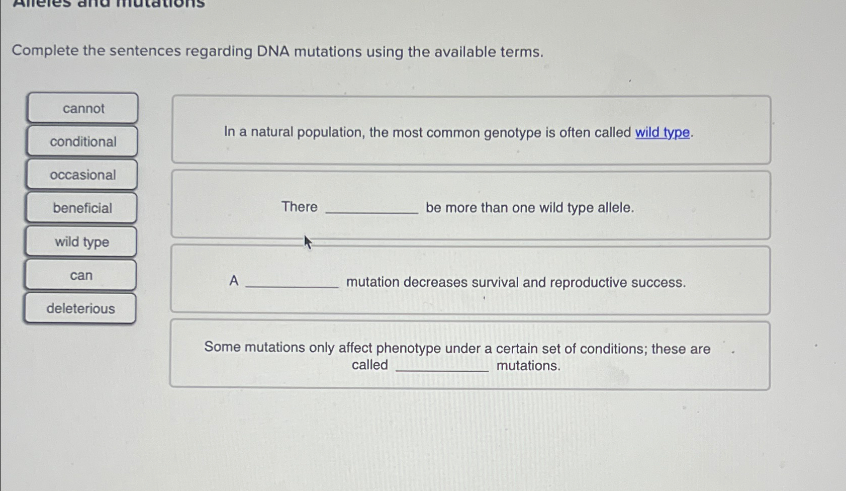 Solved Complete the sentences regarding DNA mutations using | Chegg.com
