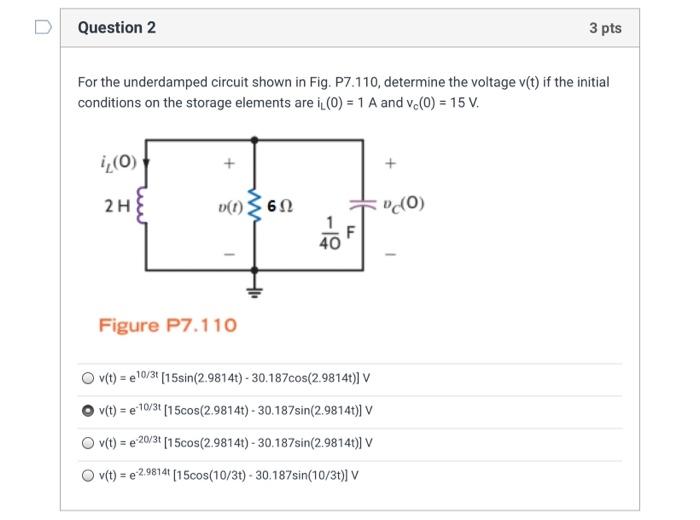 Solved D Question 2 3 pts For the underdamped circuit shown | Chegg.com