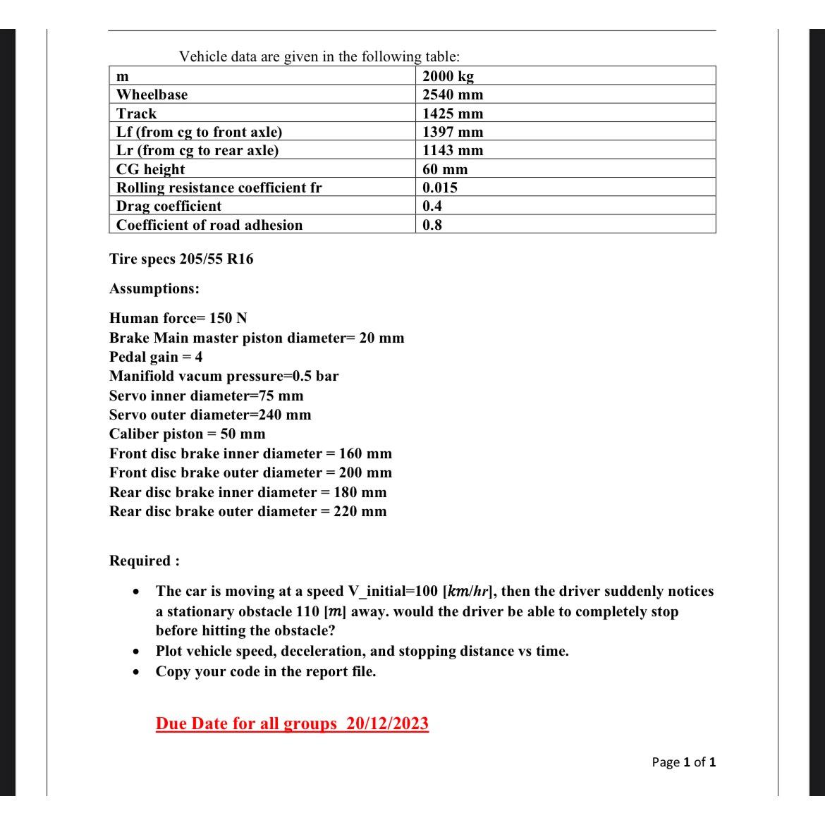 Solved Vehicle data are given in the following | Chegg.com