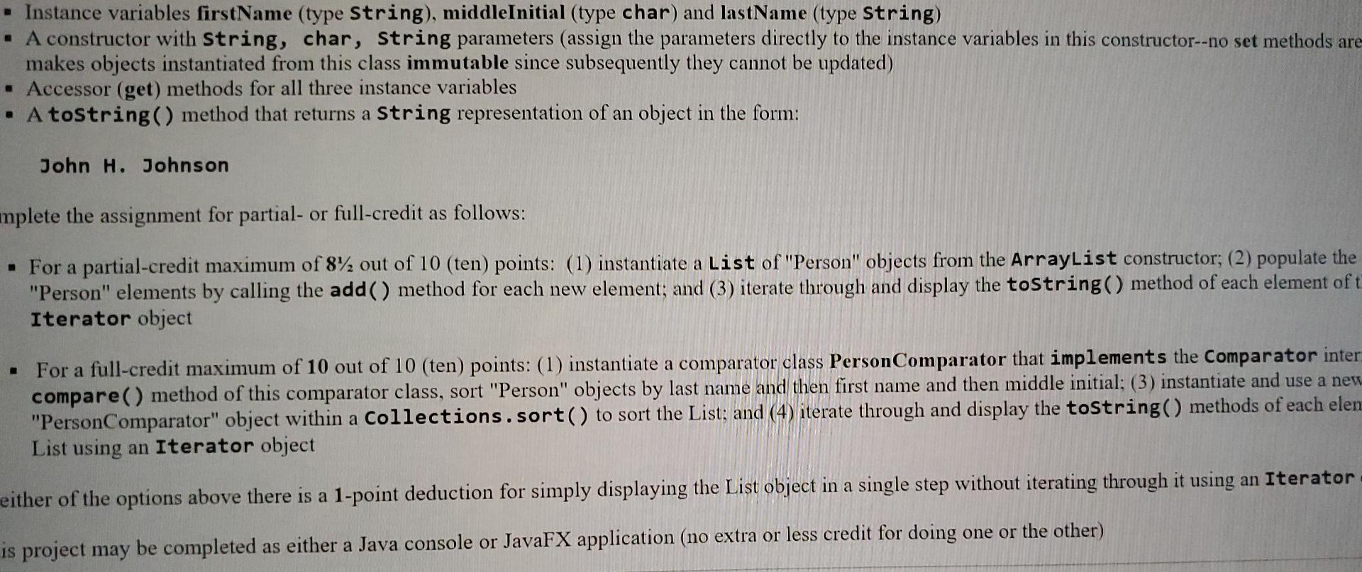 Solved • Instance variables firstName (type String), | Chegg.com