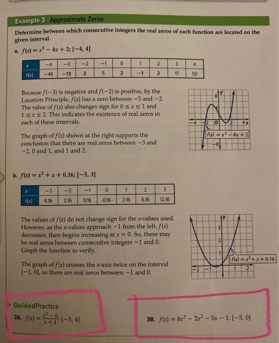 Solved Example 3 Approximate Zeros Determine between which | Chegg.com