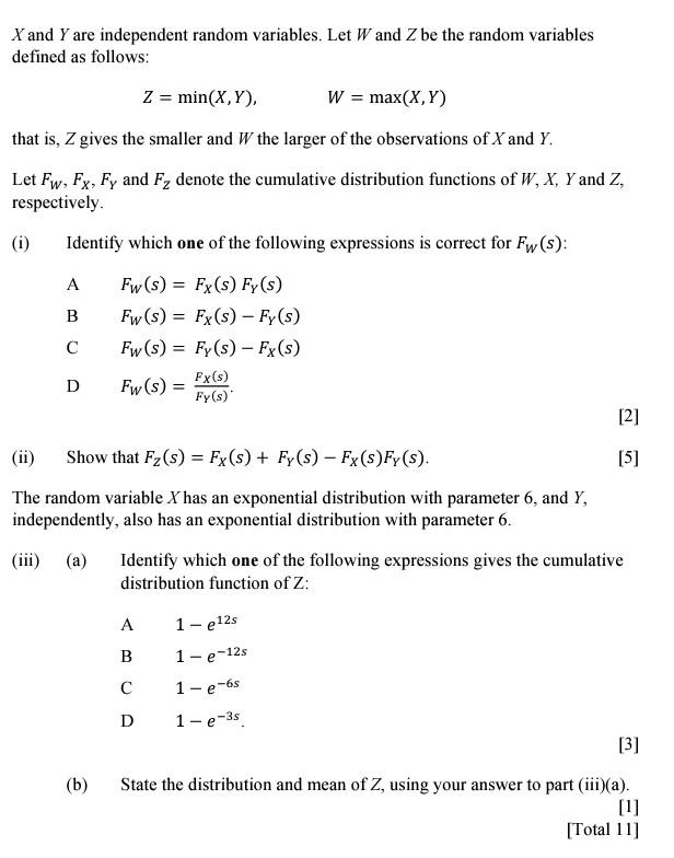 Solved X and Y are independent random variables. Let W and Z | Chegg.com