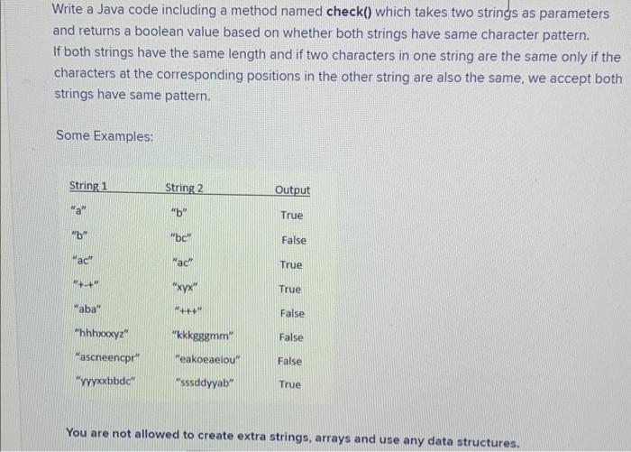 Solved Write a Java code including a method named check() | Chegg.com