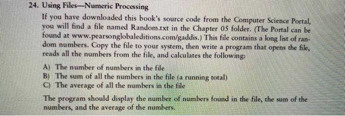 Solved 24. Using Files-Numeric Processing If you have | Chegg.com
