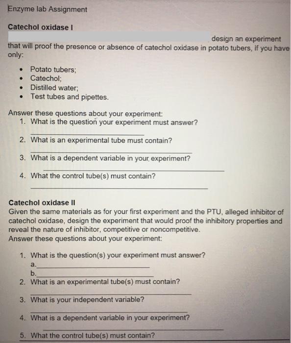 Solved Enzyme lab Assignment Catechol oxidasel design an | Chegg.com