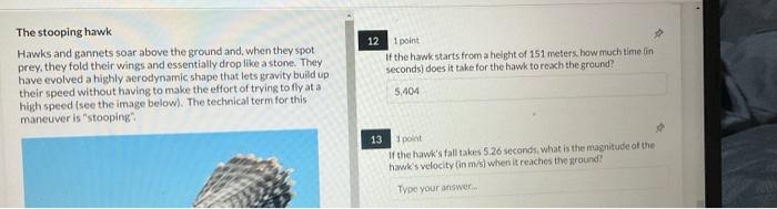 Solved The stooping hawk Hawks and gannets soar above the | Chegg.com