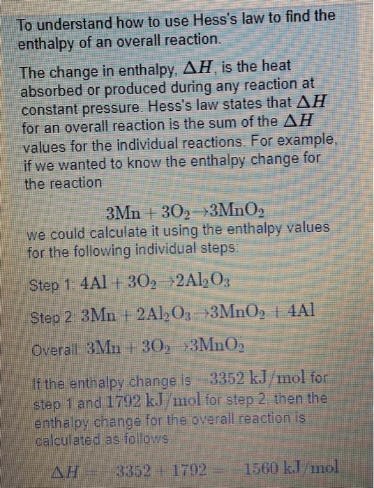 Solved To understand how to use Hess's law to find the | Chegg.com