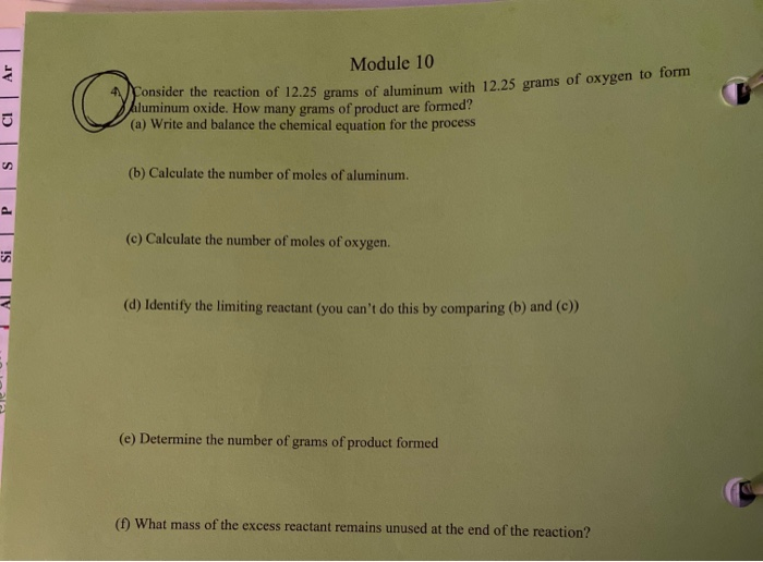 Solved oxygen to form C Module 10 Consider the reaction of | Chegg.com