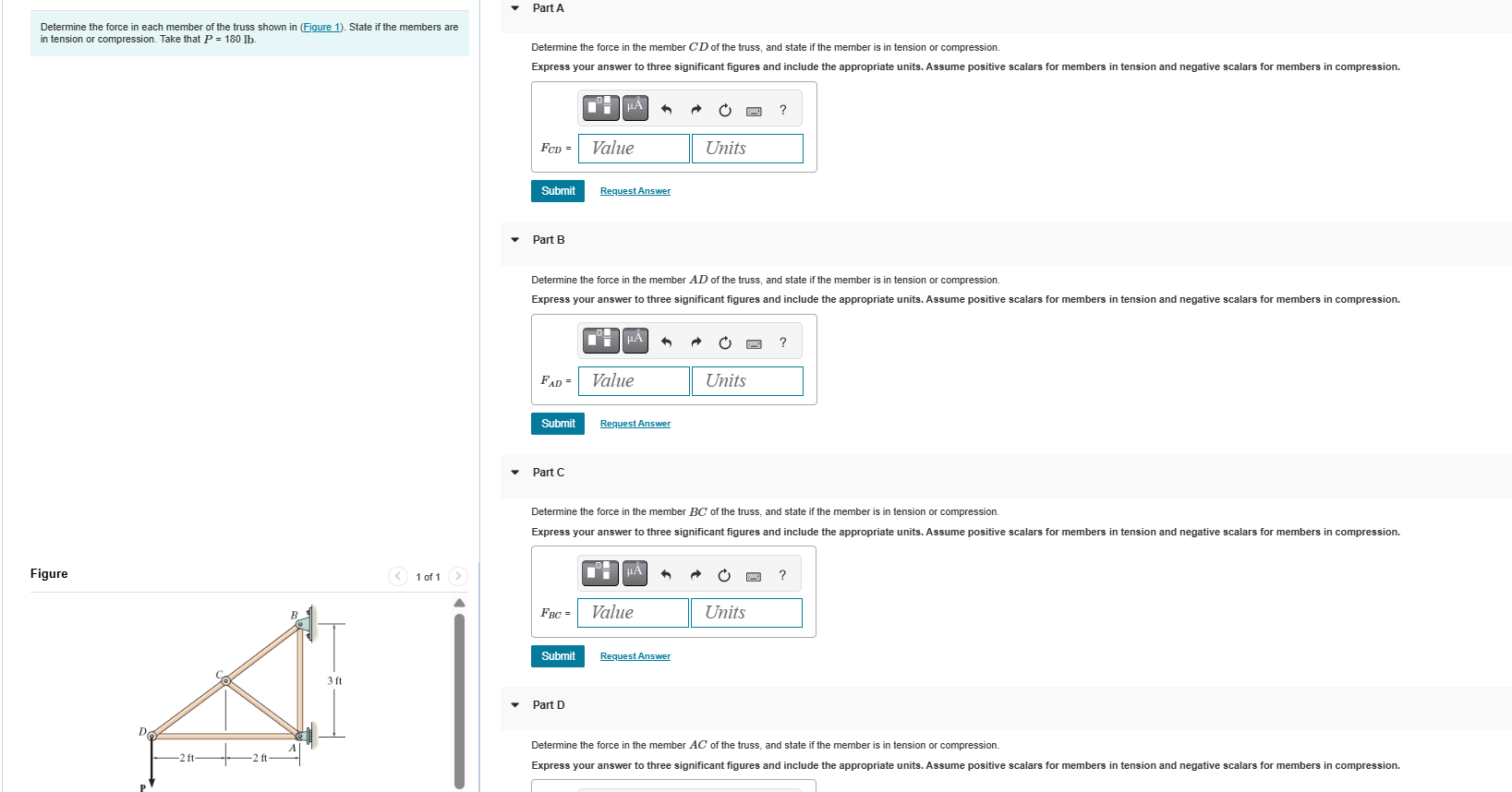 Solved Determine the force in each member of the truss shown | Chegg.com