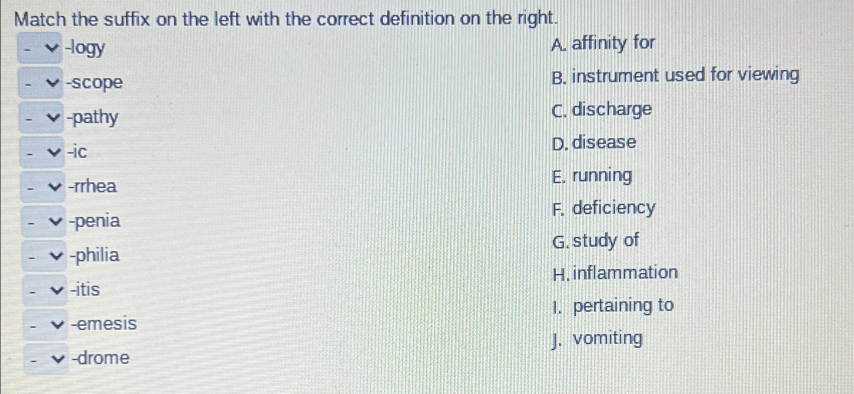 Solved Match the suffix on the left with the correct | Chegg.com