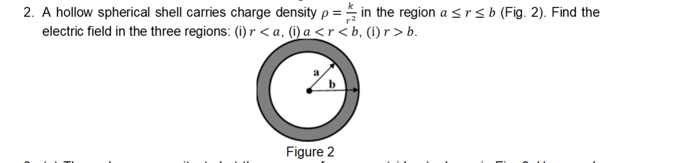 Solved A hollow spherical shell carries charge density ρ=kr2 | Chegg.com