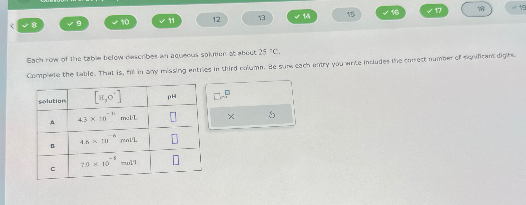 Solved Each row of the table below describes an aqueous | Chegg.com