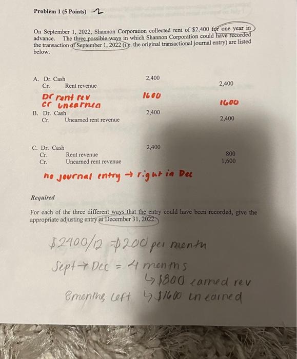 Solved Problem 1 (5 Points) - On September 1, 2022, Shannon | Chegg.com