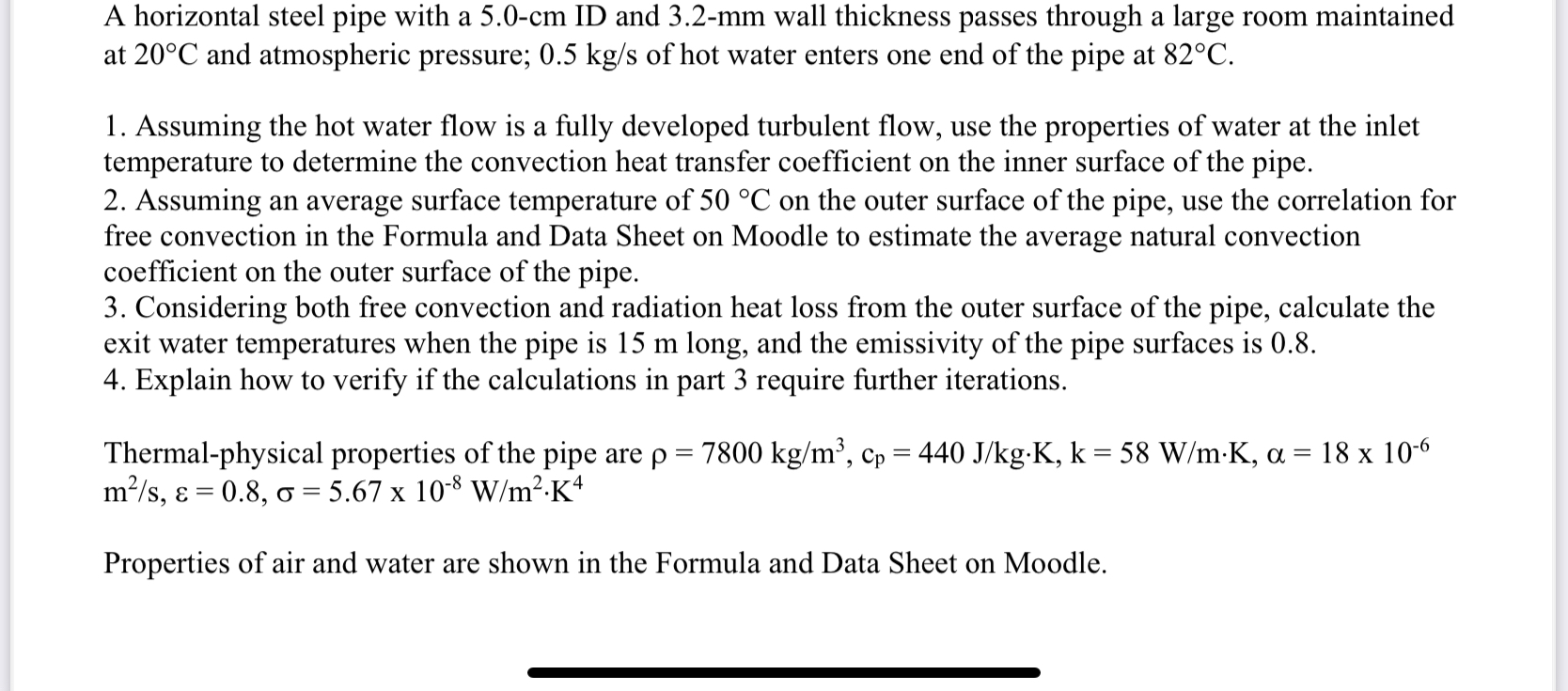 Solved A horizontal steel pipe with a 5.0-cm ﻿ID and 3.2-mm | Chegg.com