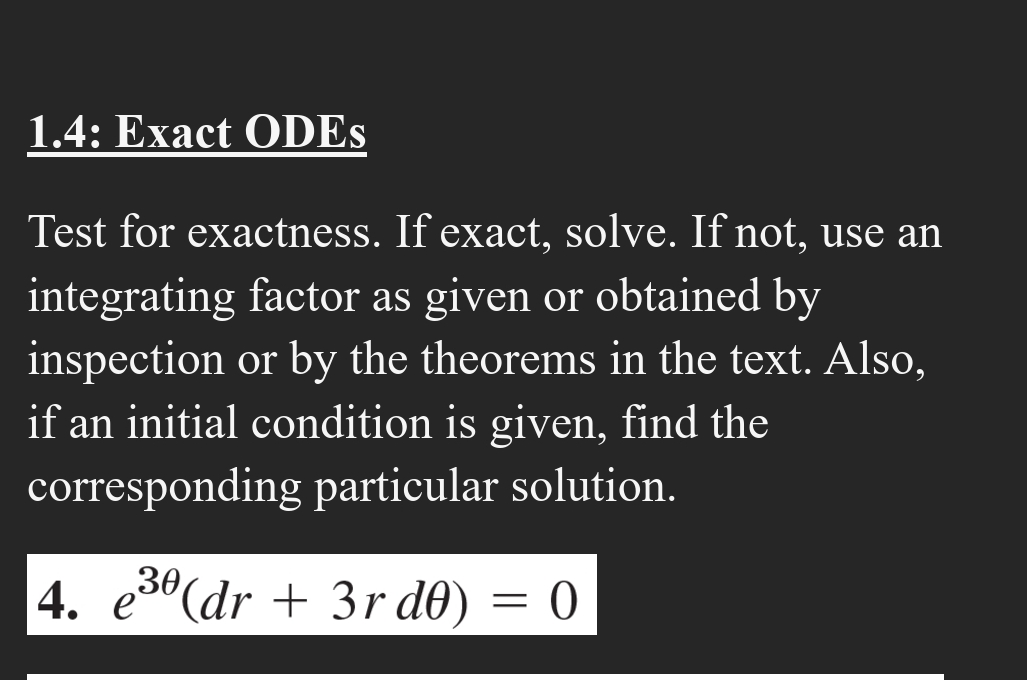Solved 1.4: Exact ODEsTest for exactness. If exact, solve. | Chegg.com