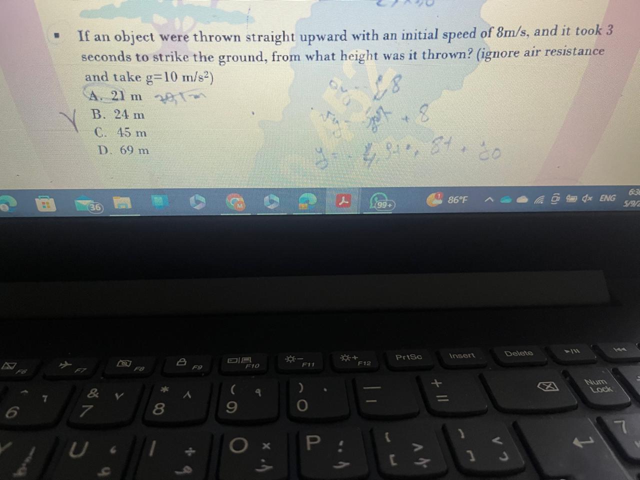Solved If an object were thrown straight upward with an | Chegg.com