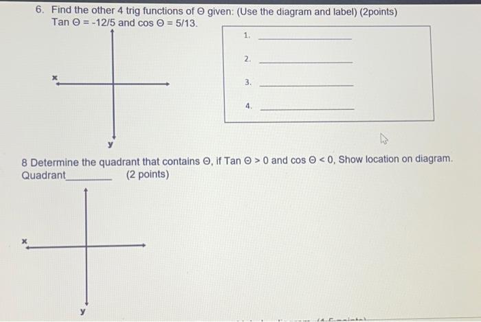 Solved 6. Find the other 4 trig functions of Θ given: (Use | Chegg.com