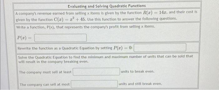 Solved Evaluating and Solving Quadratic Functions A | Chegg.com