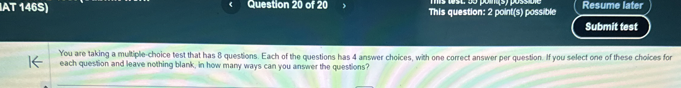 Solved AT 146S)Question 20 ﻿of 20This question: 2 ﻿point(s) | Chegg.com