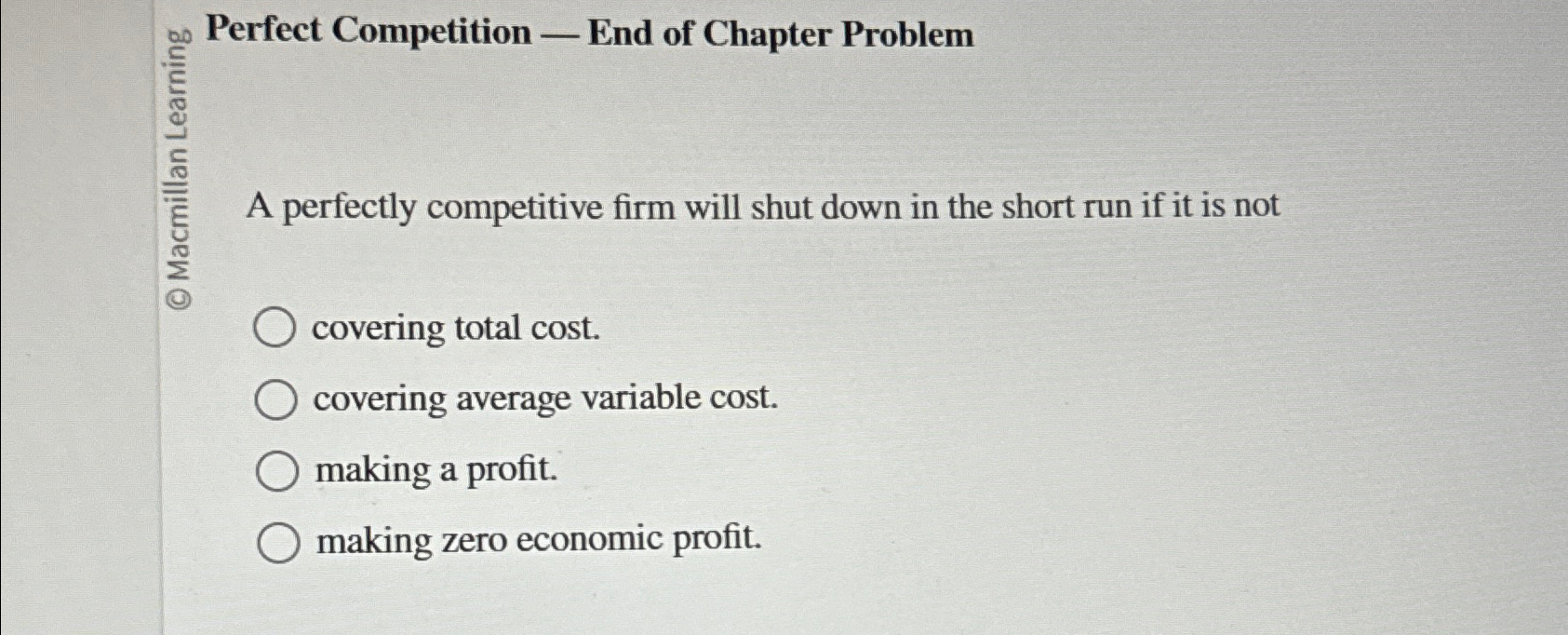 Solved Perfect Competition - ﻿End of Chapter ProblemA | Chegg.com