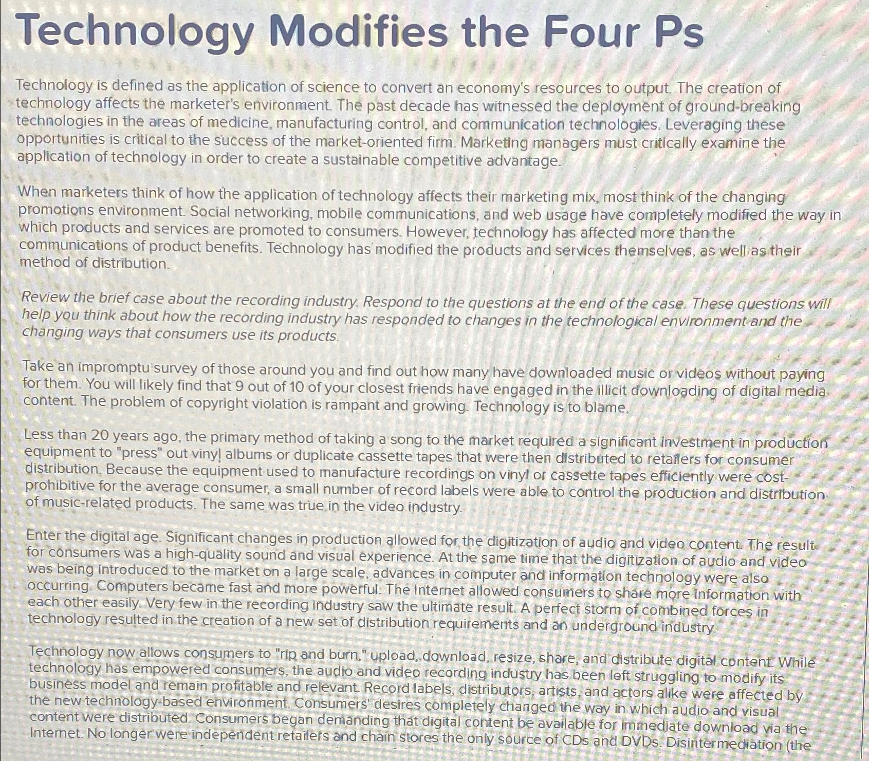 Solved Technology Modifies the Four PsTechnology is defined | Chegg.com