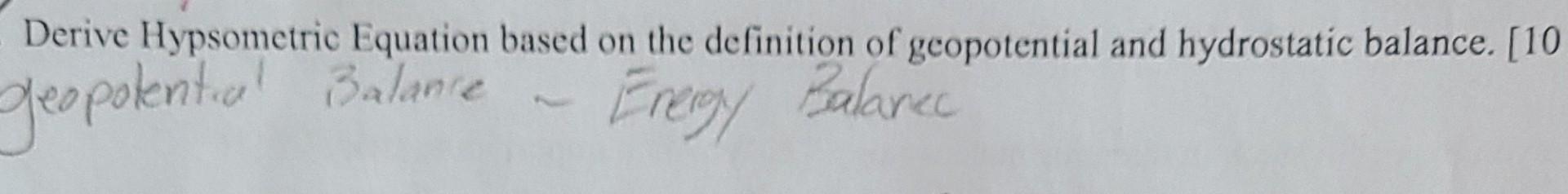 Solved Derive Hypsometric Equation based on the definition | Chegg.com