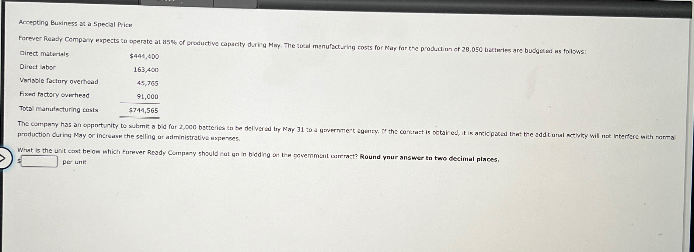 Solved Accepting Business at a Special PriceForever Ready | Chegg.com