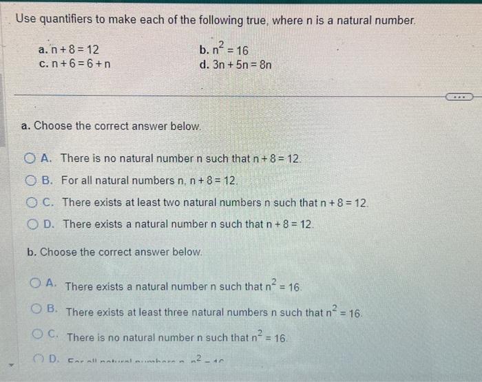 Solved Use quantifiers to make each of the following true, | Chegg.com