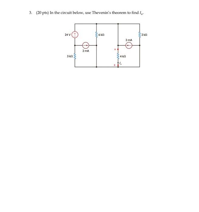 Solved 3. (20pts) In the circuit below, use Thevenin's | Chegg.com