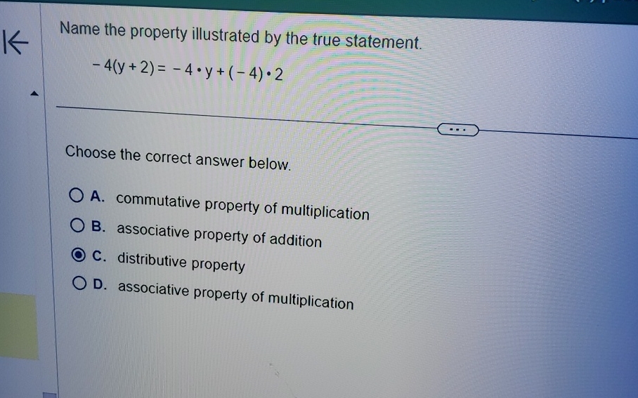 Solved Name the property illustrated by the true | Chegg.com
