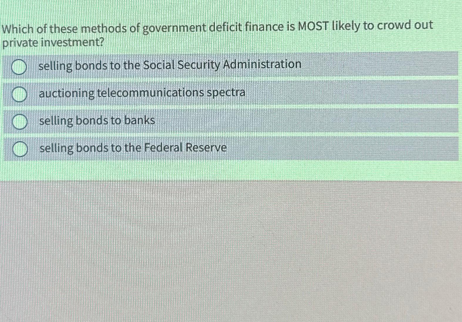 Solved Which of these methods of government deficit finance | Chegg.com
