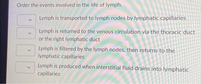 Solved Order the events involved in the life of lymph. | Chegg.com