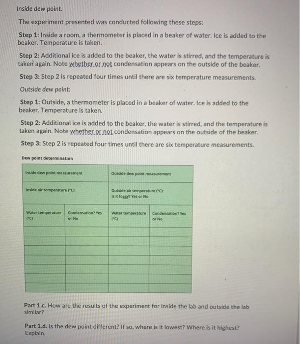 Psychrometer data EXERCISE 17.5: Measuring Dew Point | Chegg.com