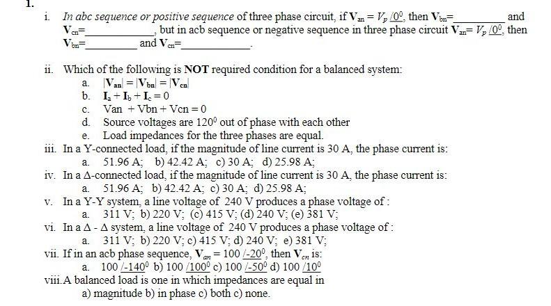 Solved and i in abc sequence or positive sequence of three | Chegg.com