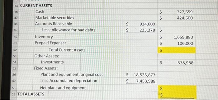Solved answer the yellow square with the excel formula | Chegg.com