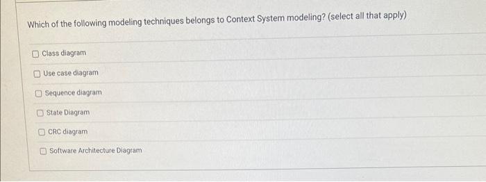 Solved Which of the following modeling techniques belongs to | Chegg.com